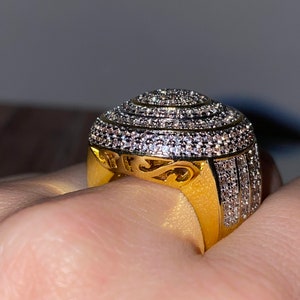 Men's Ice Out Ring,14k Gold 5X Layered Diamond Cz Ring, Designer Big ...