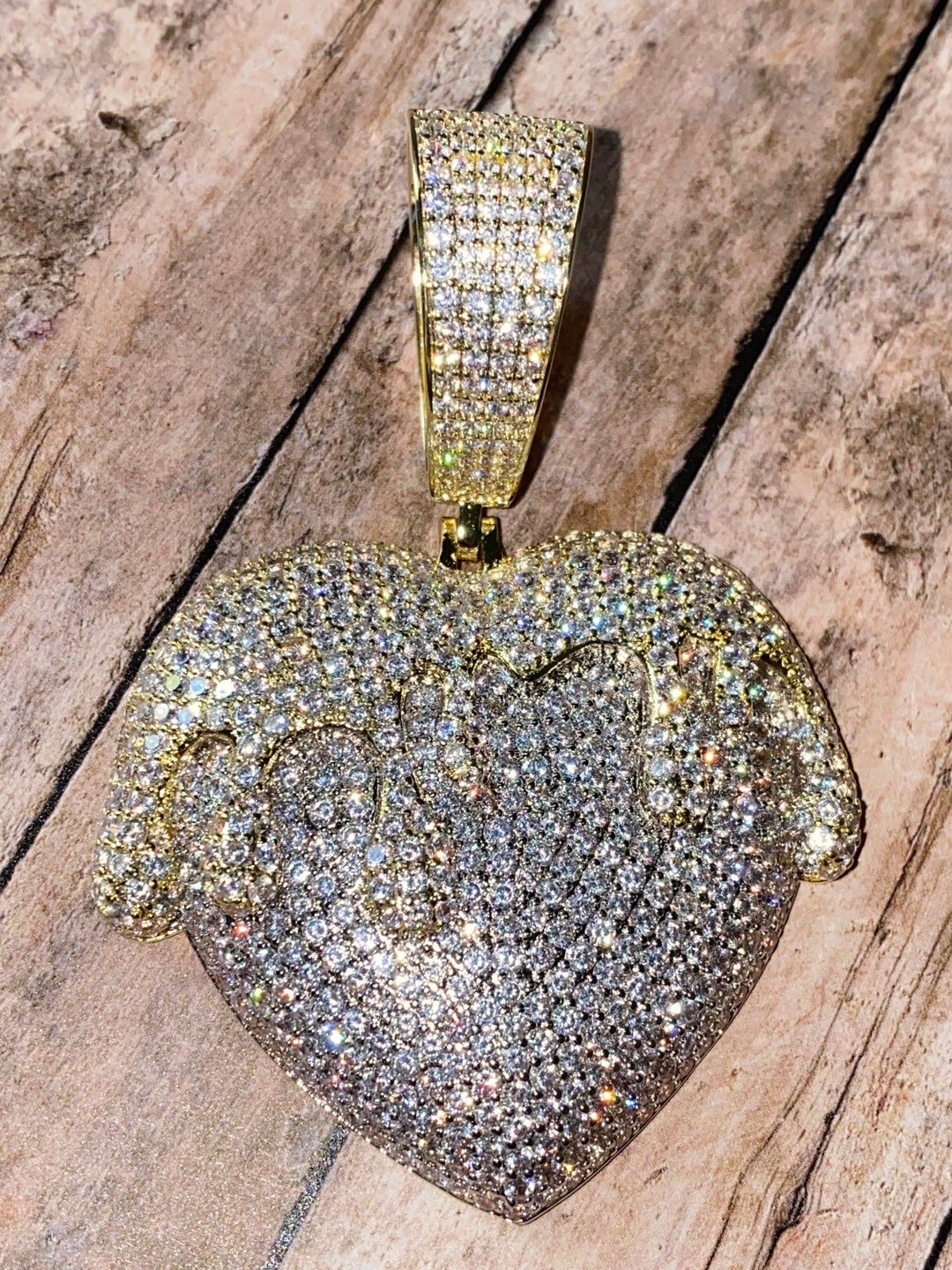 Men's Big Drip Heart Pendant Fits Upto 20mm Miami Cuban Chains,14k Gold ...