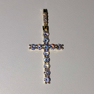 Men's Tennis Link Chain Pendant,14k Gold 5X Layered Cross Necklace, CZ ...