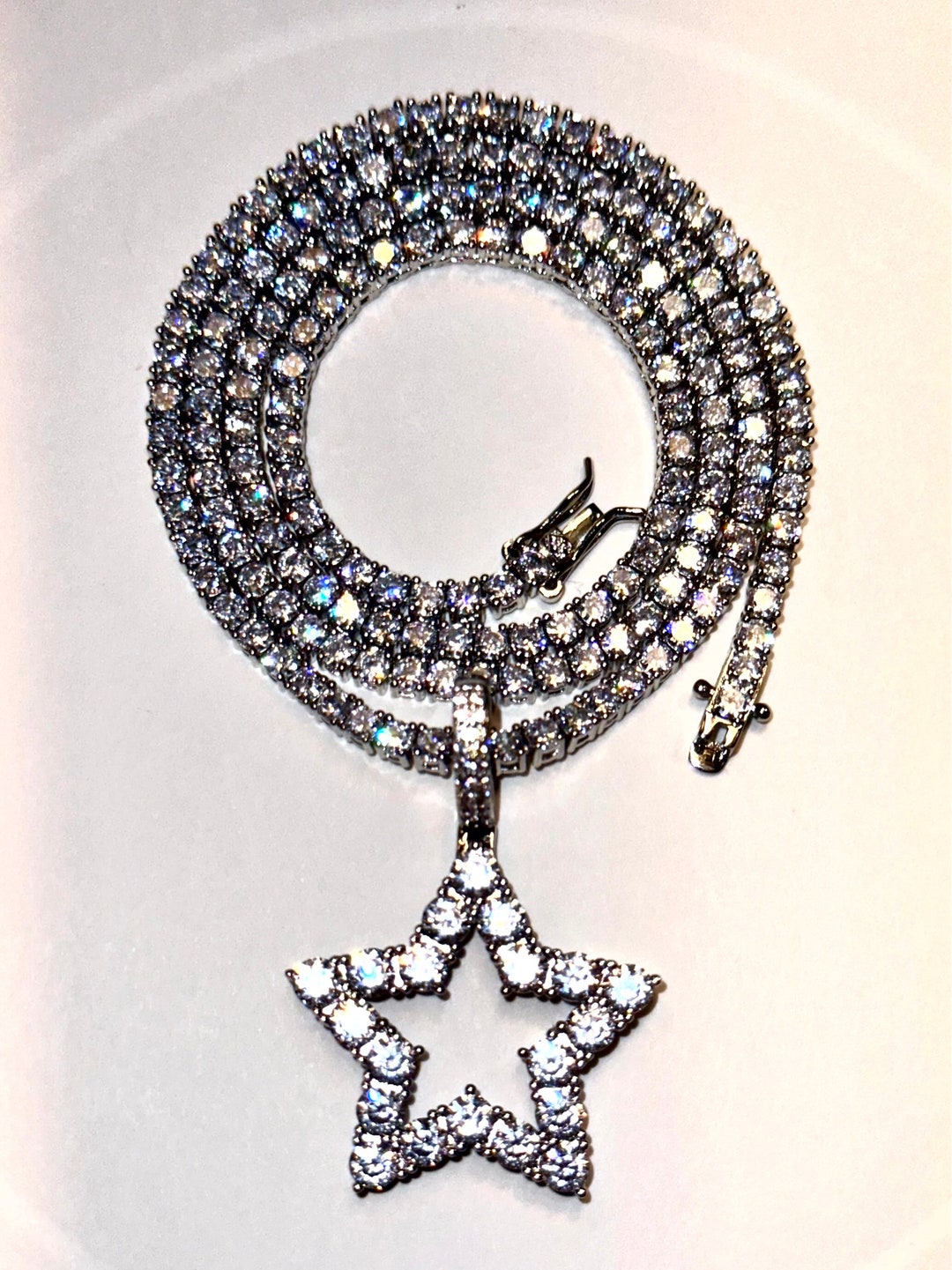 Shooting Star Tennis Link Chain Necklace, Silver 5X Layered 16 18 20 22 ...