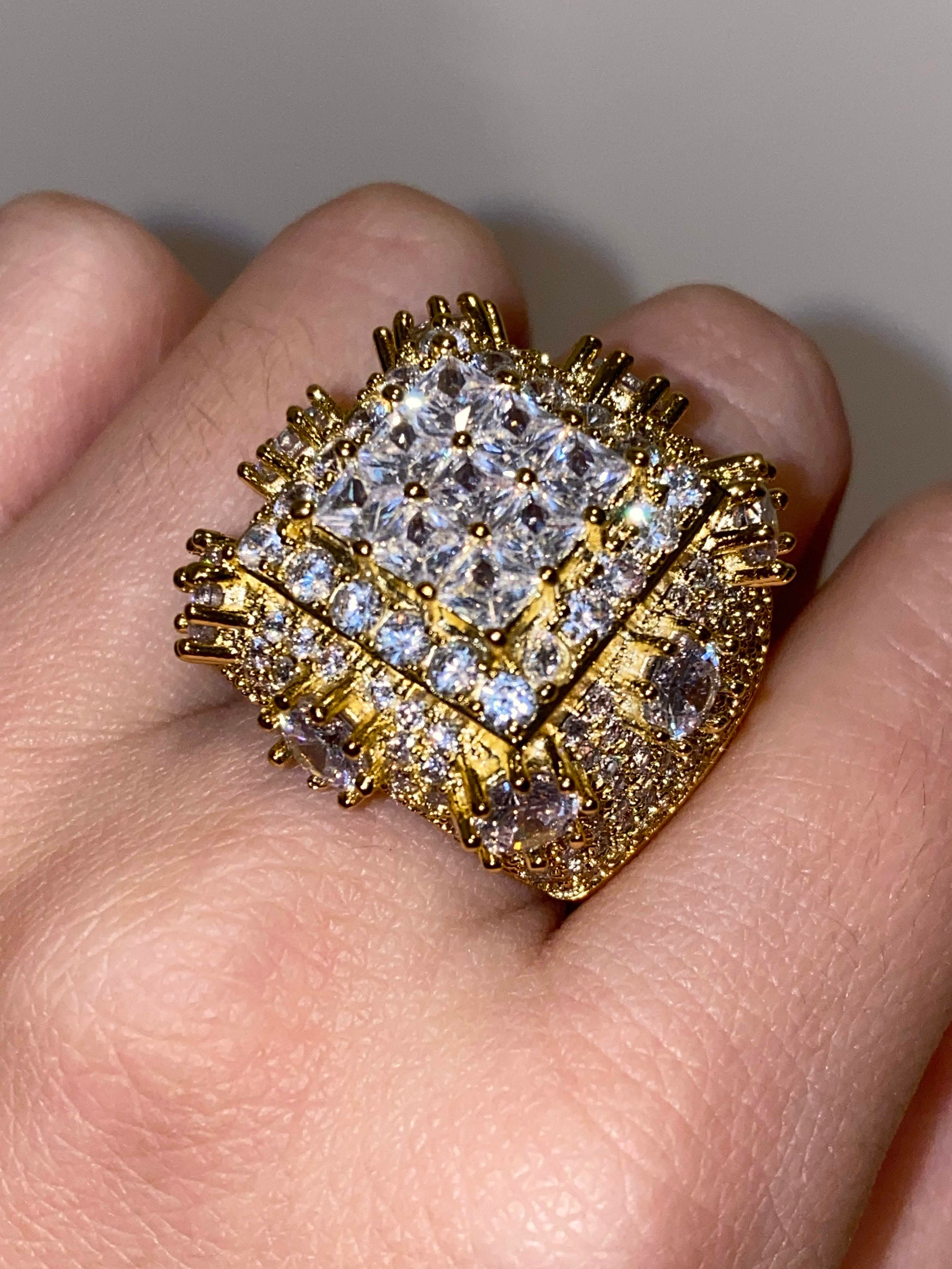 Men's Ice Out Ring 14k Gold 5X Layered Diamond Cz Ring - Etsy