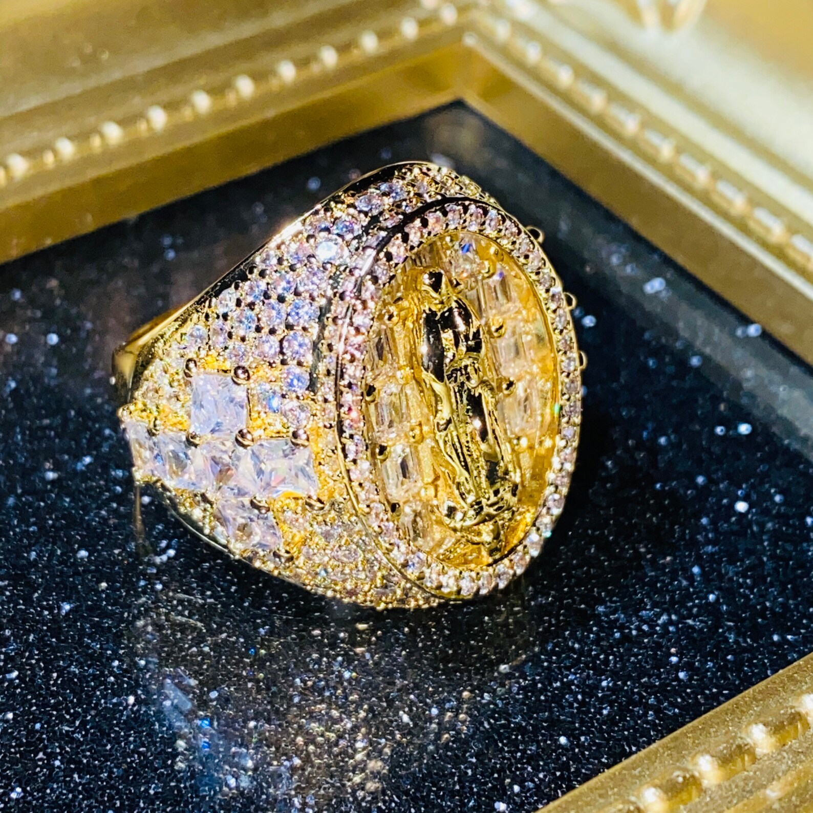 Men's Iced Out Ring 14k Gold 5X Layered Diamond Cz Ring - Etsy