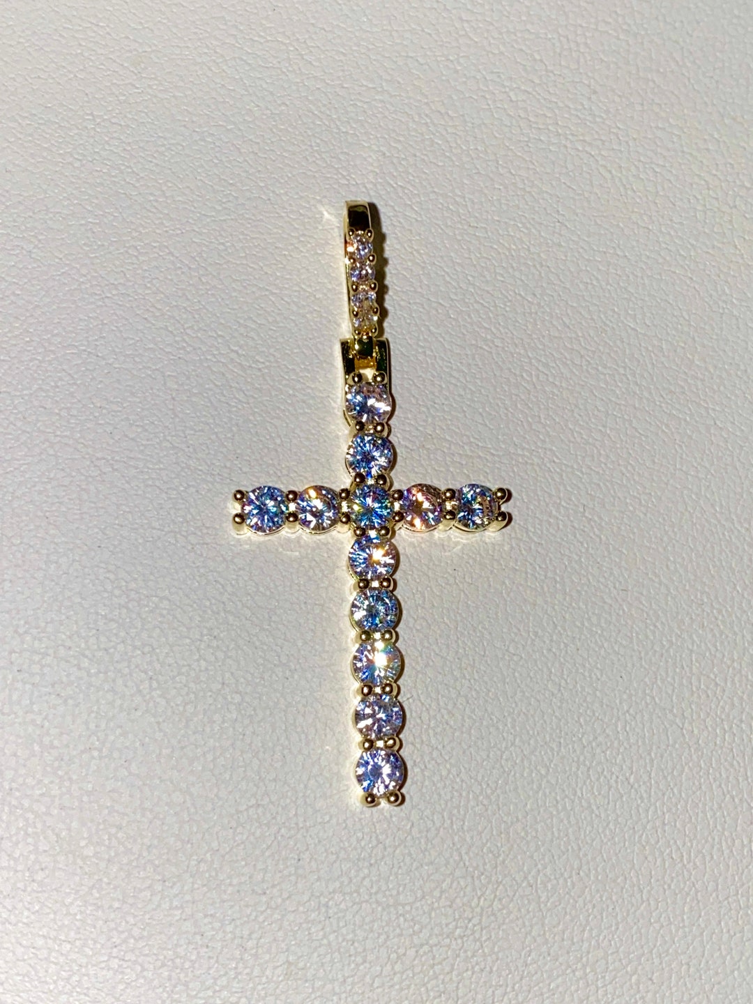 Men's Tennis Link Chain Pendant,14k Gold 5X Layered Cross Necklace, CZ ...