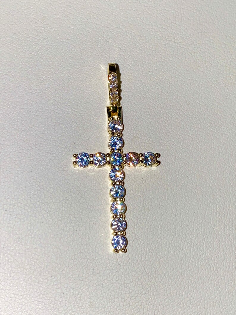 Men's Tennis Link Chain Pendant14k Gold 5X Layered Cross - Etsy