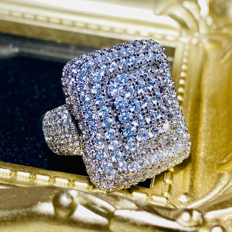 Men's Ice Out Ring Silver 5X Layered Diamond Cz Ring - Etsy
