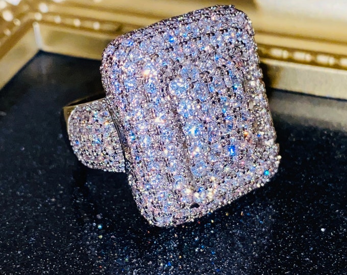 Men's Ice Out Ring, Silver 5X Layered Diamond Cz Ring, Designer Big ...