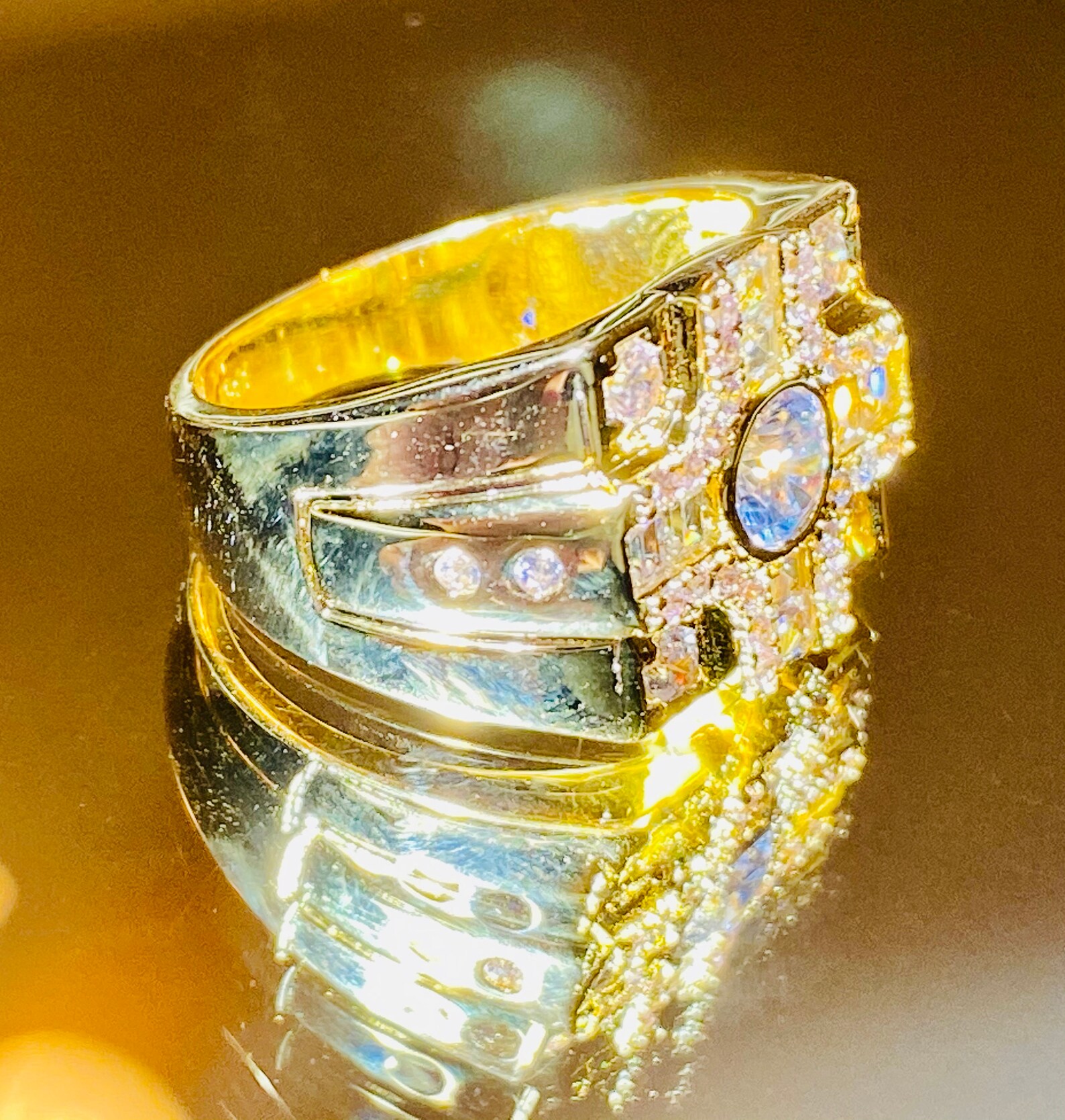 Men's Ice out Ring14k Gold 5X layered Diamond Cz Ring | Etsy