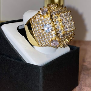 Men's Ice Out Ring 14k Gold 5X Layered Diamond Cz Ring - Etsy