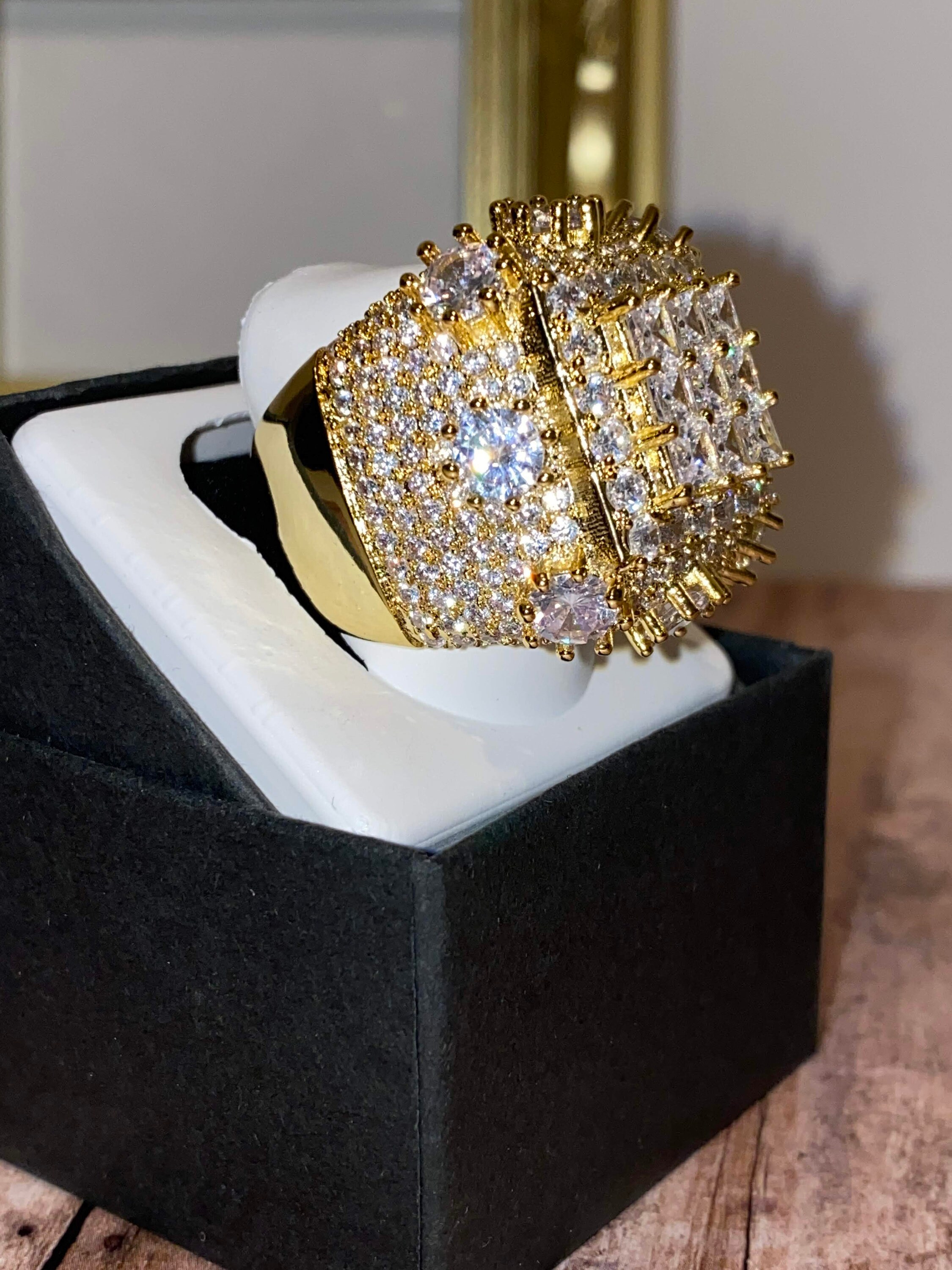 Men's Ice Out Ring 14k Gold 5X Layered Diamond Cz Ring | Etsy