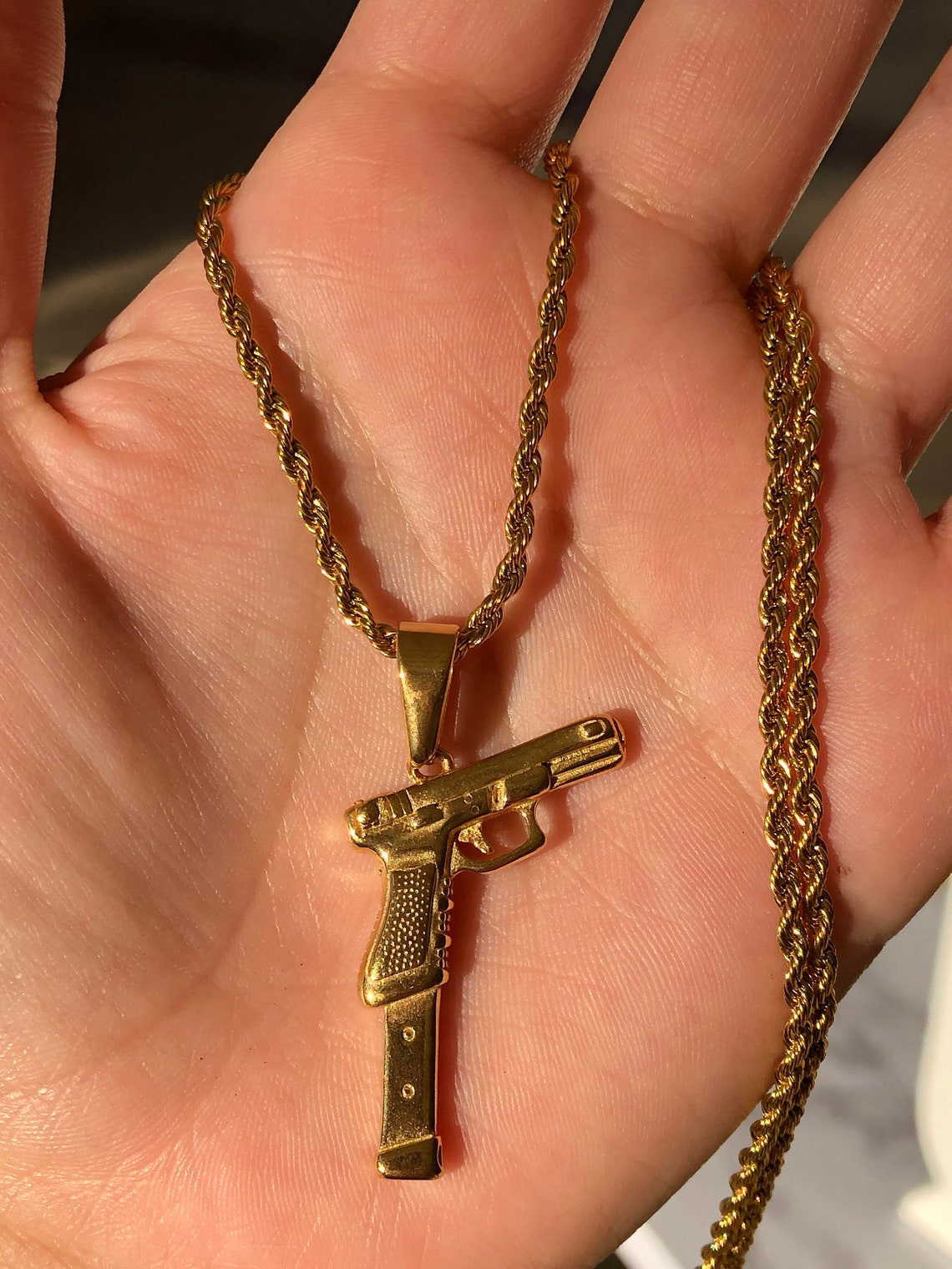 Men's 14k Gold 5X Layered Stainless Steel Gun Pendant | Etsy