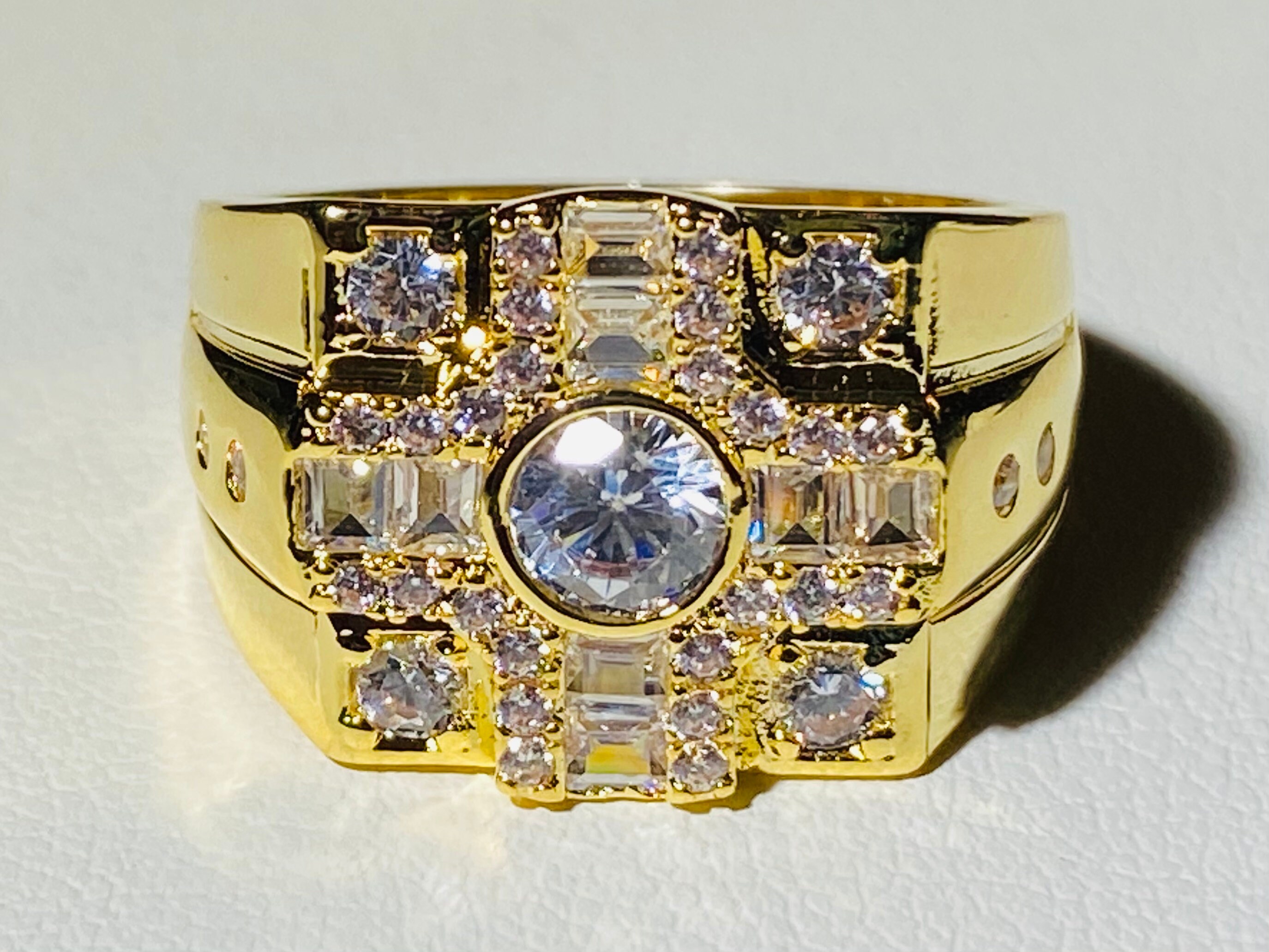 Men's Ice out Ring14k Gold 5X layered Diamond Cz Ring | Etsy