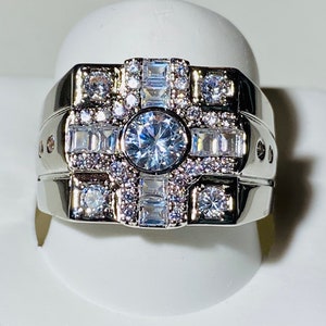 Men's Ice Out Ring,silver 5X Layered Diamond Cz Ring, Designer Big Ring ...