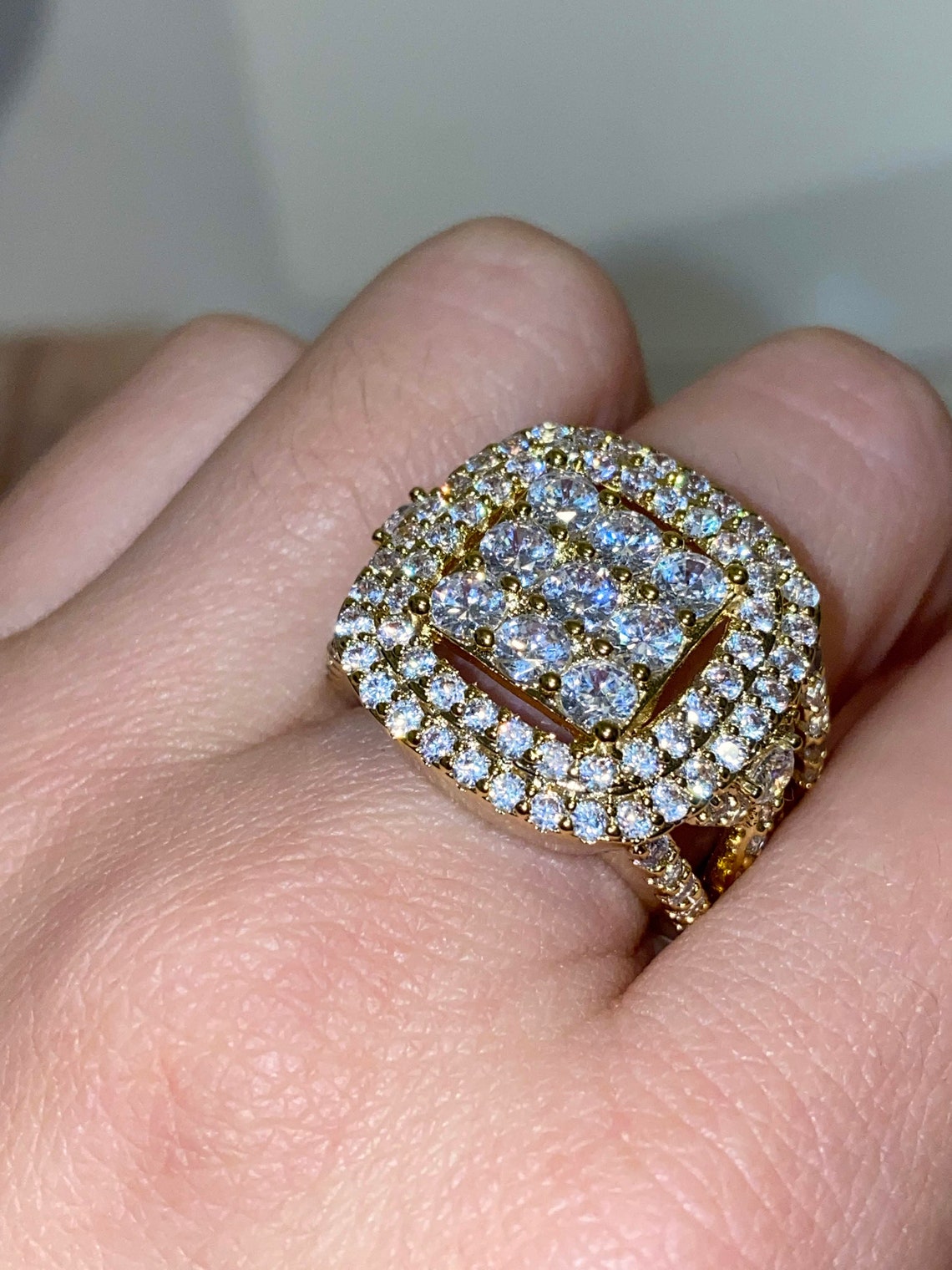 Men's Ice Out Ring 14k Gold 5X Layered Diamond Cz Ring - Etsy