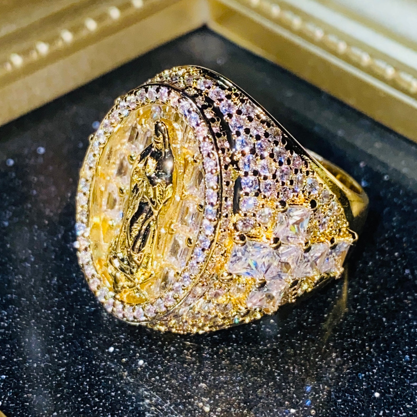 Men's Iced Out Ring 14k Gold 5X Layered Diamond Cz Ring | Etsy