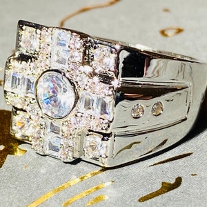 Men's Ice Out Ring,silver 5X Layered Diamond Cz Ring, Designer Big Ring ...