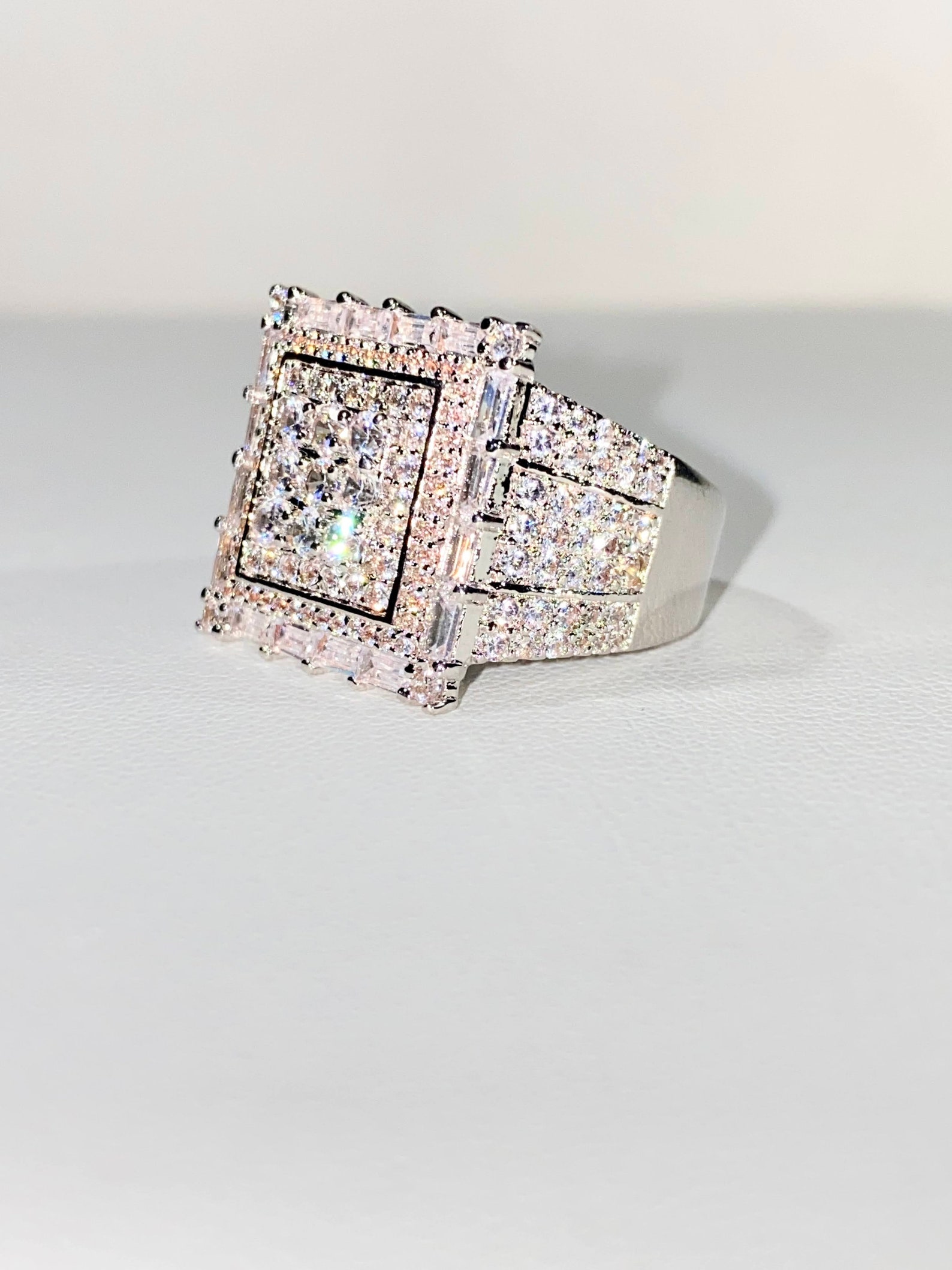 Men's Ice Out Ring Silver 5X Layered Diamond Cz Ring - Etsy