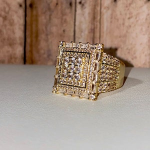 Men's Ice Out Ring,1 4k Gold 5X Layered Diamond Cz Ring, Designer Big ...
