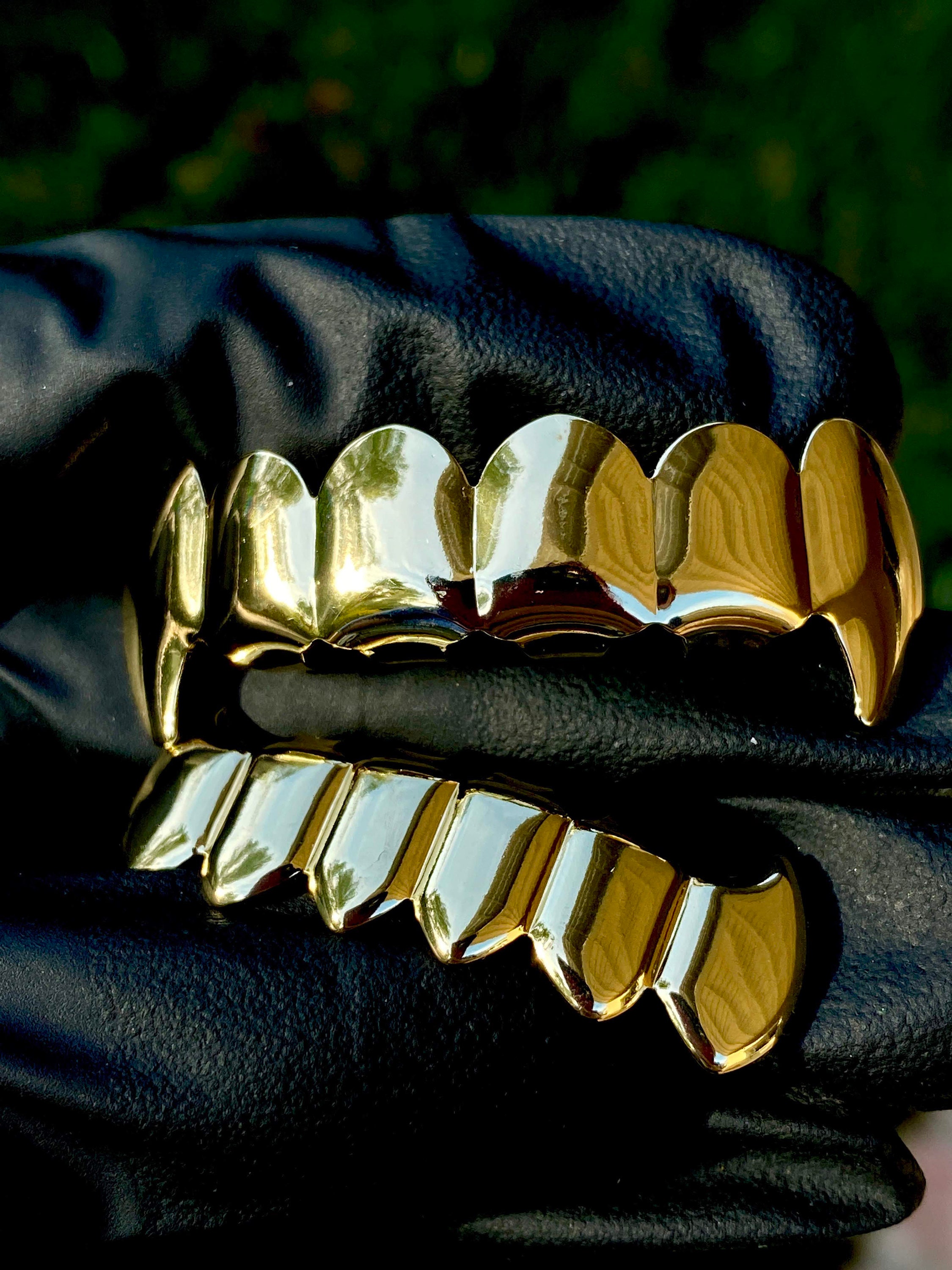 14K Gold 5X Layered 6 Piece Fang Grillz Gold CZ Grillz Top - Etsy