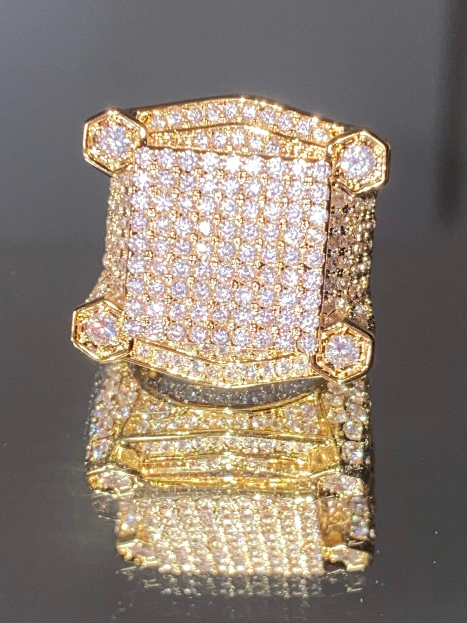 Men's Ice Out Ring 14k Gold 5X Layered Diamond Cz Ring - Etsy