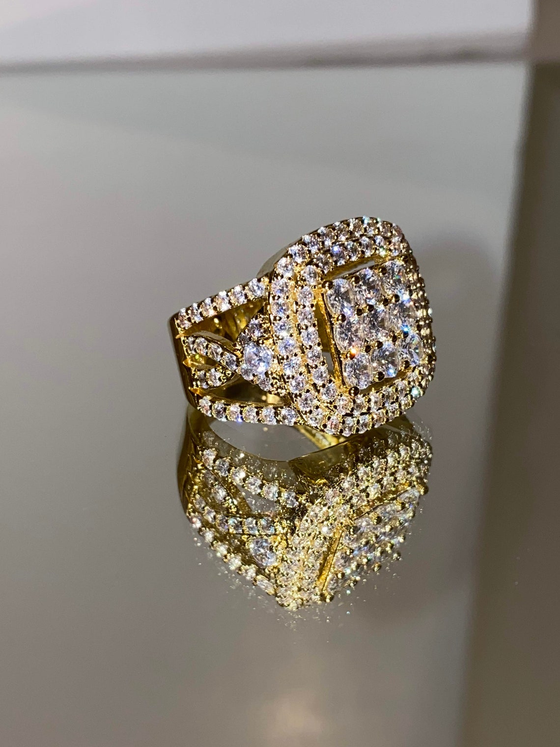 Men's Ice Out Ring 14k Gold 5X Layered Diamond Cz Ring - Etsy