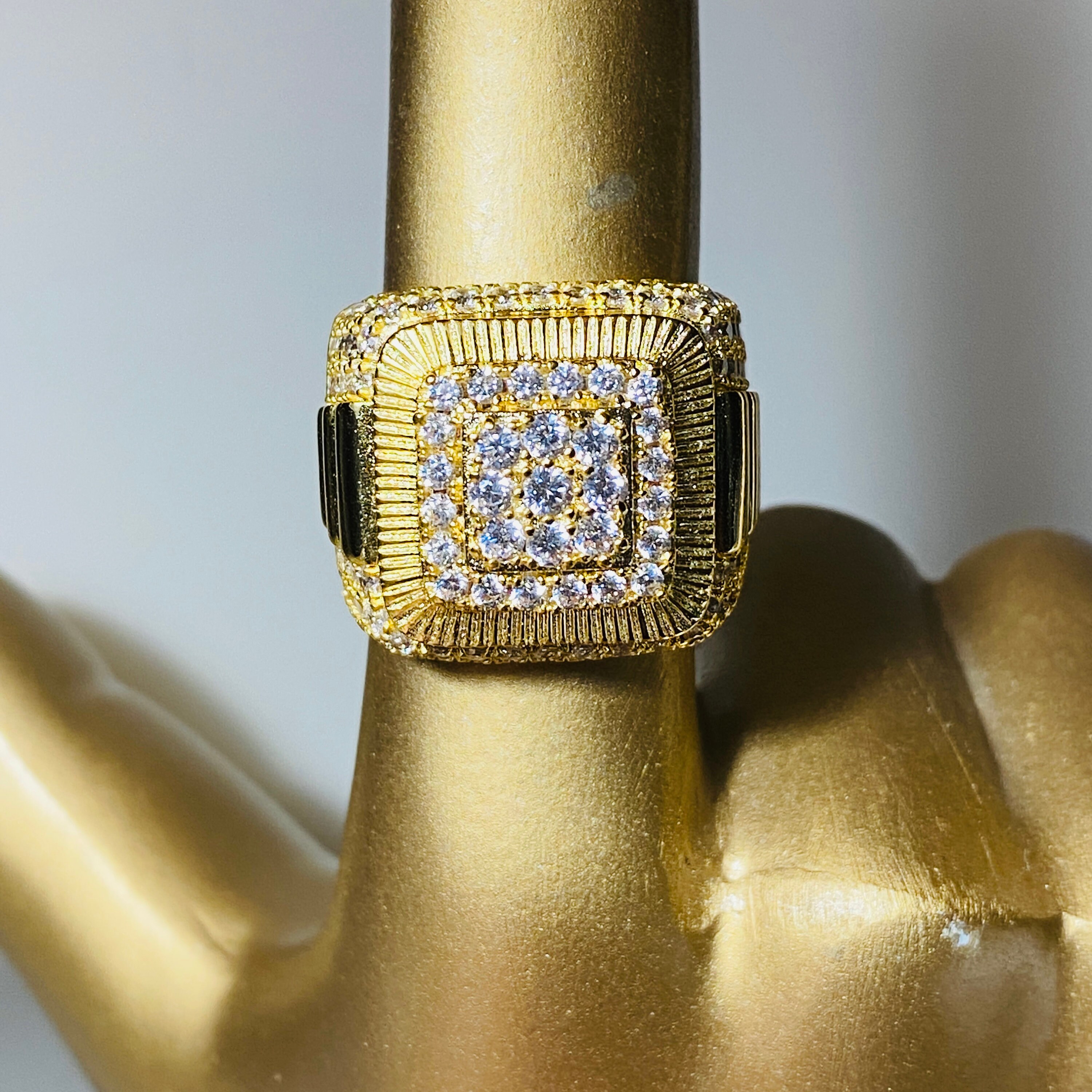 Men's Iced Out Ring 14k Gold 5X Layered Diamond Cz Ring - Etsy