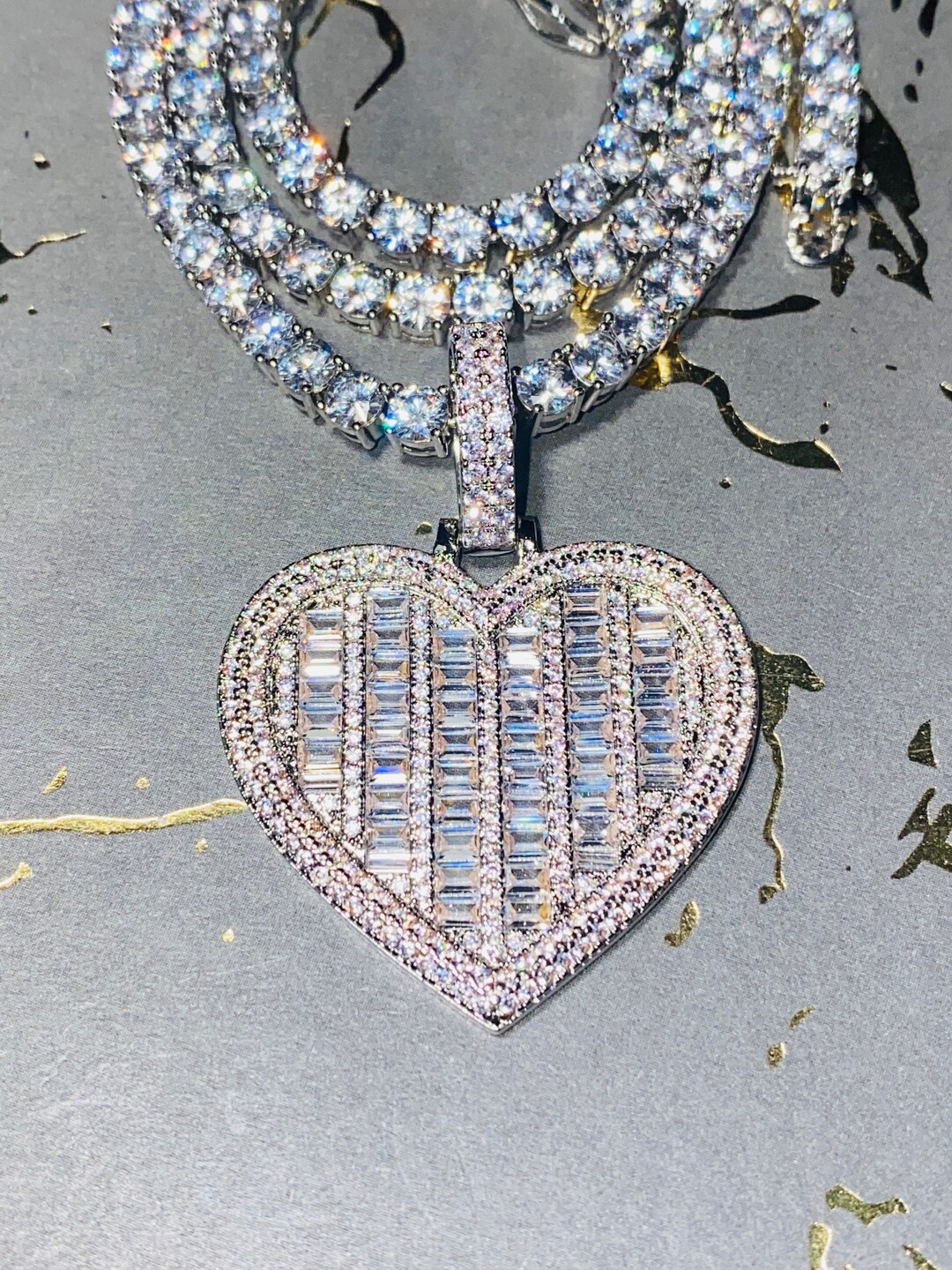 Men's Tennis Link Chain Necklace, Silver 5X Layered 16 18 20 22 24 ...