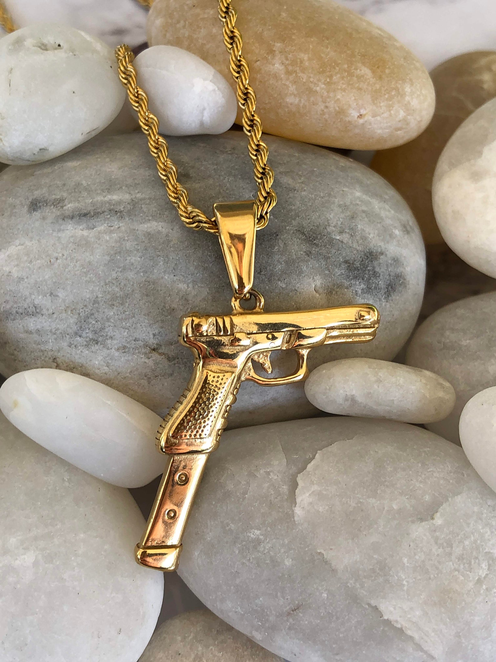 Men's 14k Gold 5X Layered Stainless Steel Gun Pendant | Etsy