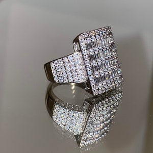 Men's Ice Out Ring, Silver 5X Layered Diamond Cz Ring, Designer Big ...