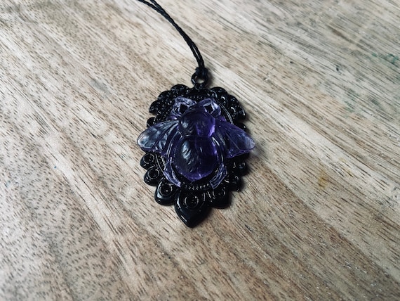 Gothic Bee Pendant in Stainless Still Pleated in Black and | Etsy