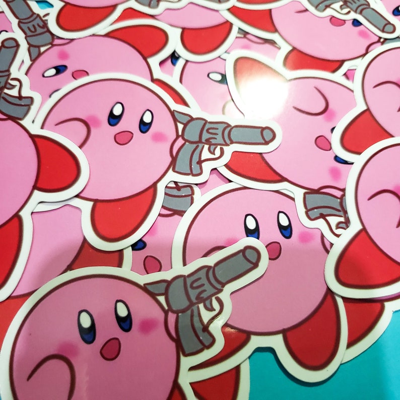 Kirby With a Gun Vinyl Stickers - Etsy UK
