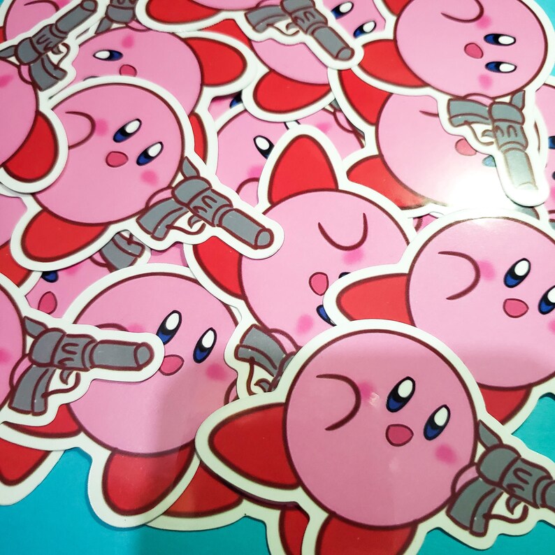 Kirby With a Gun Vinyl Stickers - Etsy