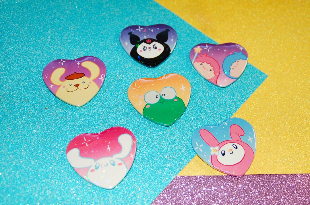 Hello Kitty and Friends Heart Shaped Buttons Pinback Buttons Cute ...