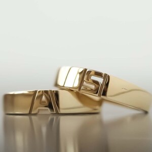 14K Solid Gold Custom Initial Ring Elegant Personalized Couple's ...