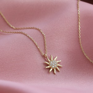 Mini Sun Pendant, 14K Gold Necklace, Celestial, Gift for Her, Real Gold ...