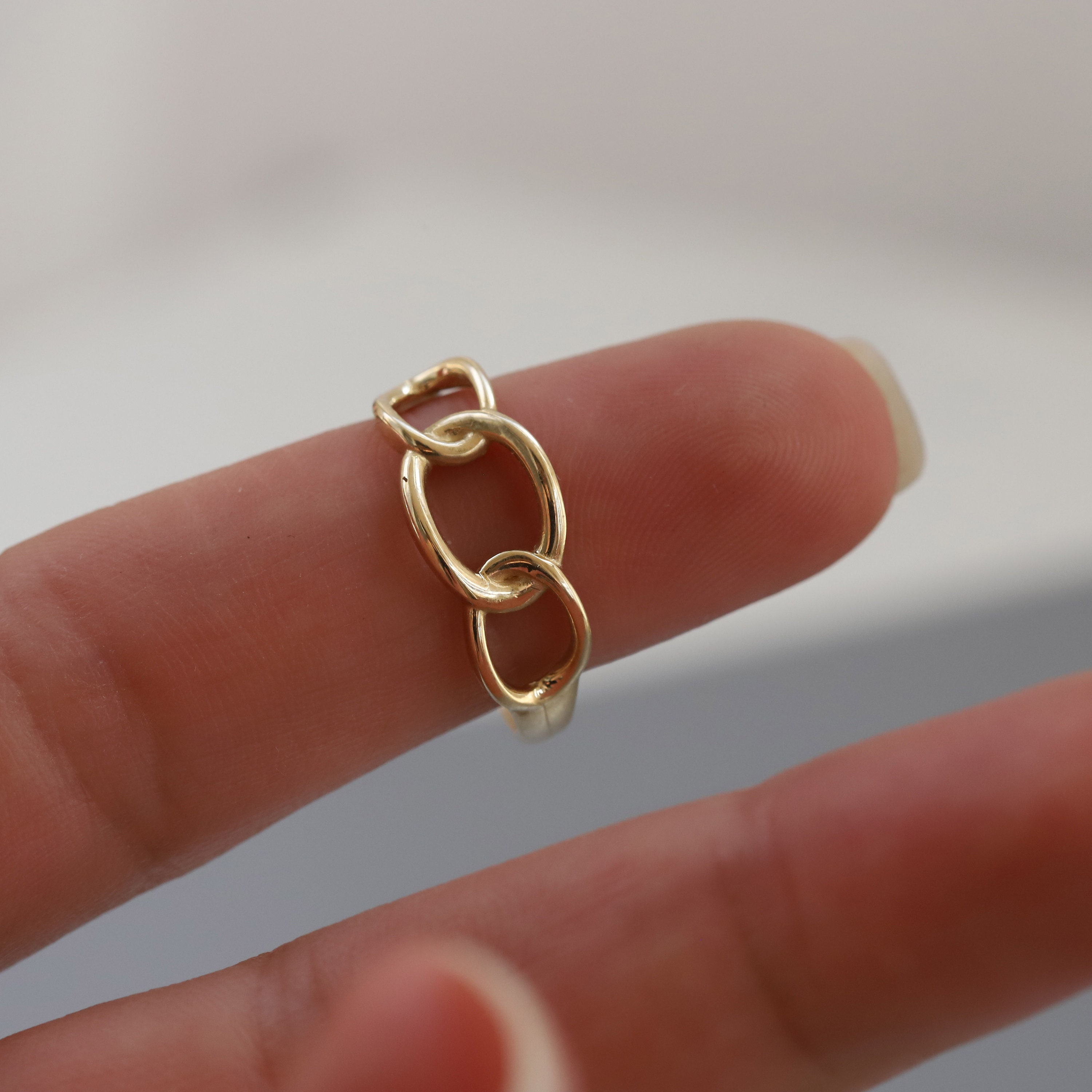 14K Gold Thin Chain Ring Gold Knot Ring Everyday Jewelry | Etsy