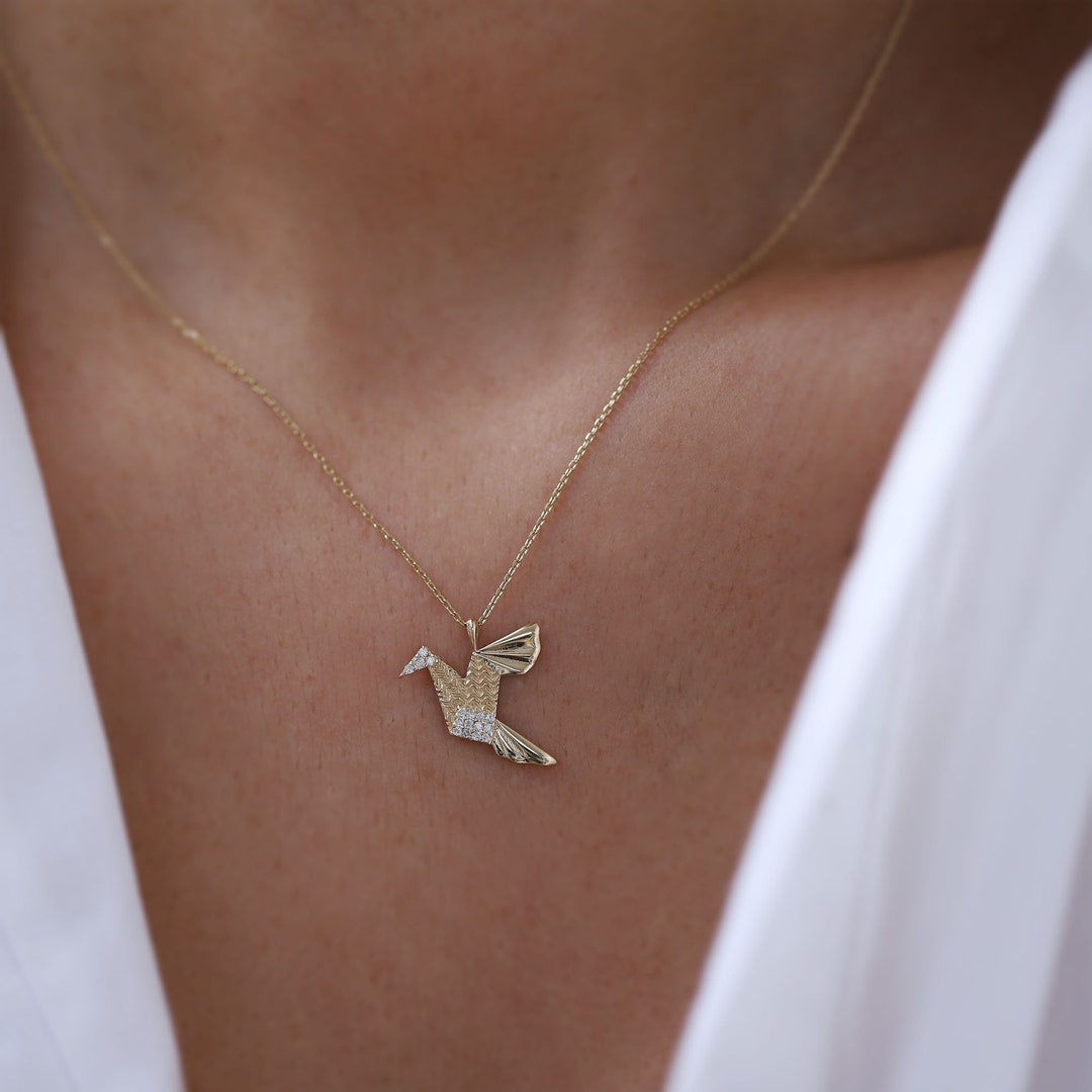 Diamond Origami Bird Necklace, Crane Necklace, Simurgh Pendant, Good ...