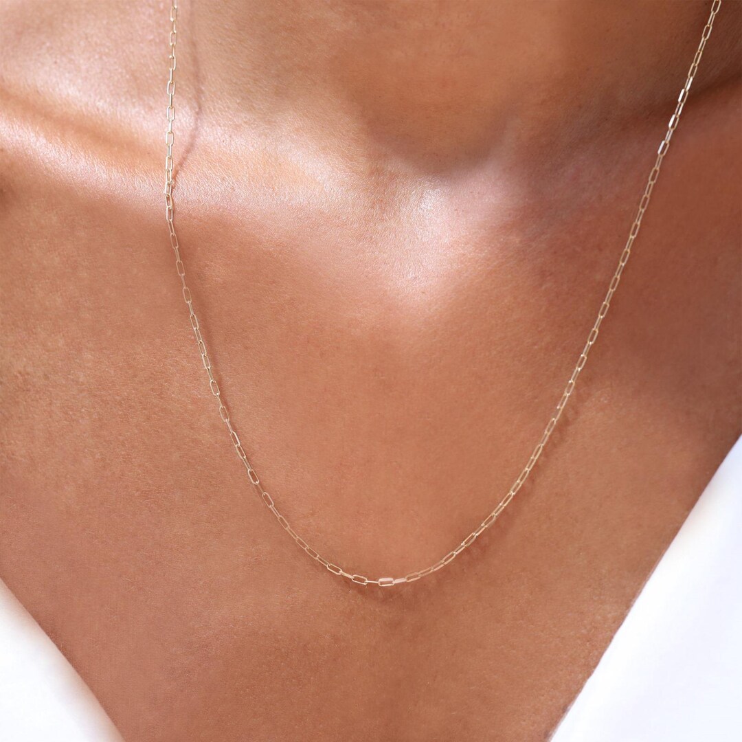 14k Real Solid Gold Paperclip Necklace, Yellow Gold Chain Necklace ...
