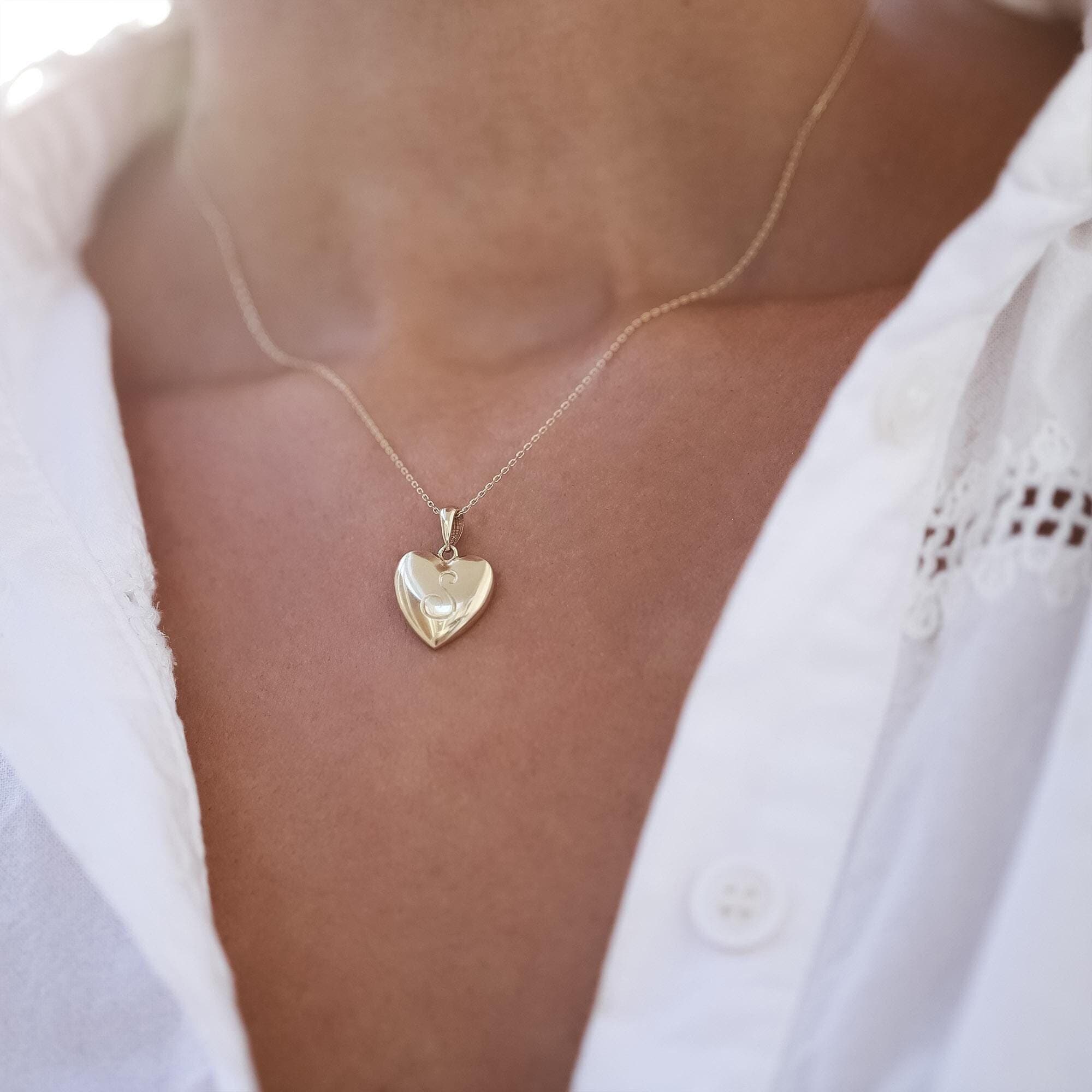 14k Gold Heart Signet Necklace, Personalized Initial Pendant - Etsy
