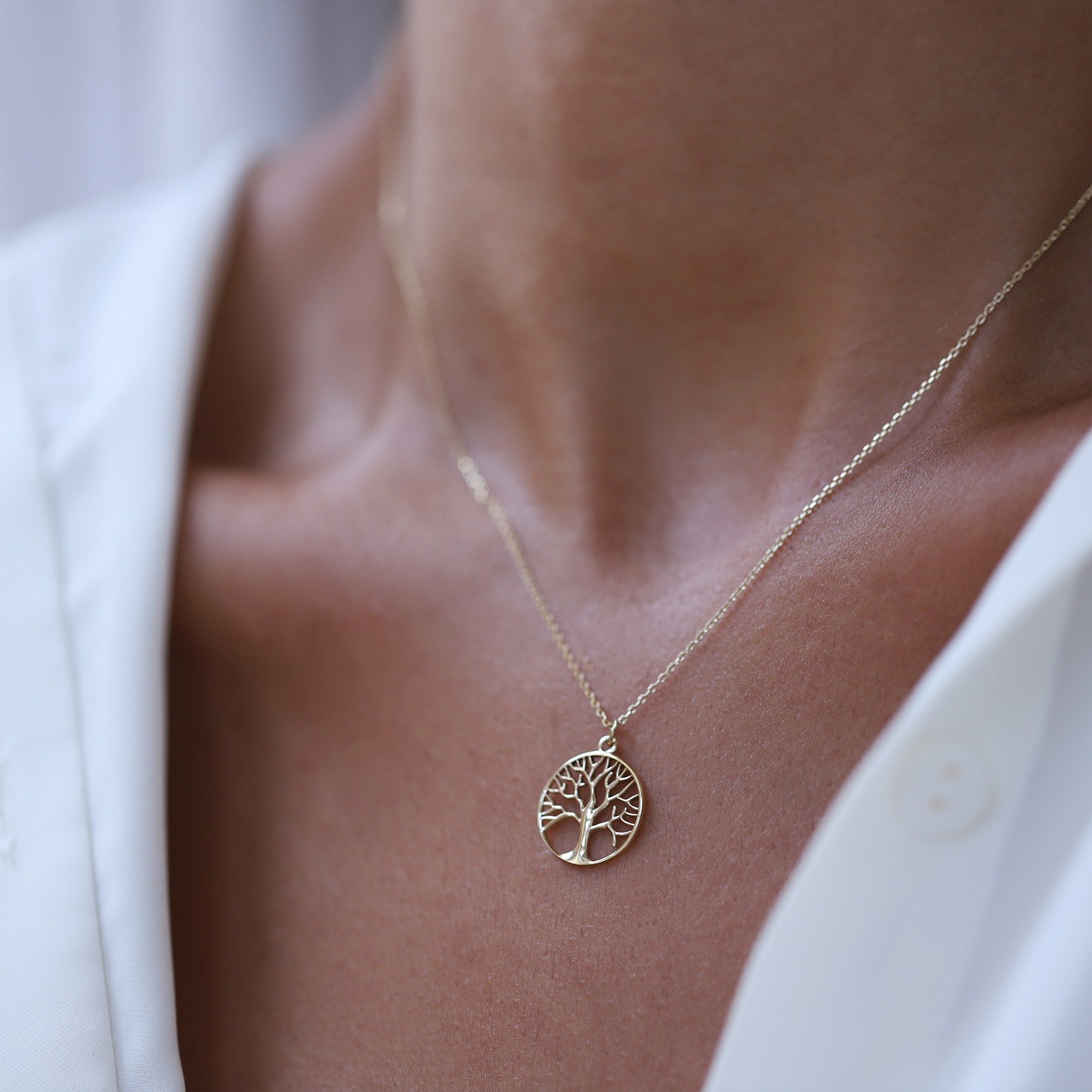 Mini Family Tree Necklace Tree of Life 14k Gold Personalized | Etsy