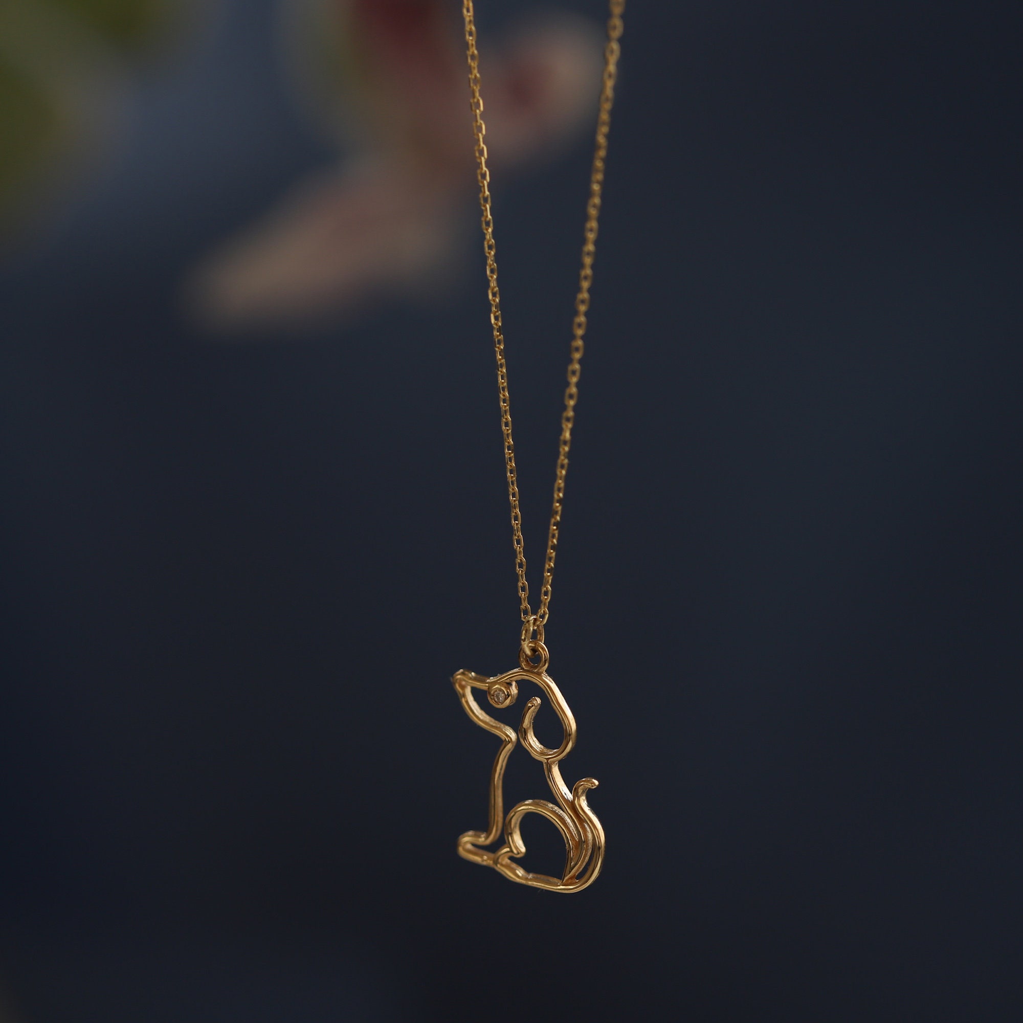 Diamond Dog Necklace, 14K Gold, Dainty Puppy Pendant, Minimalist ...