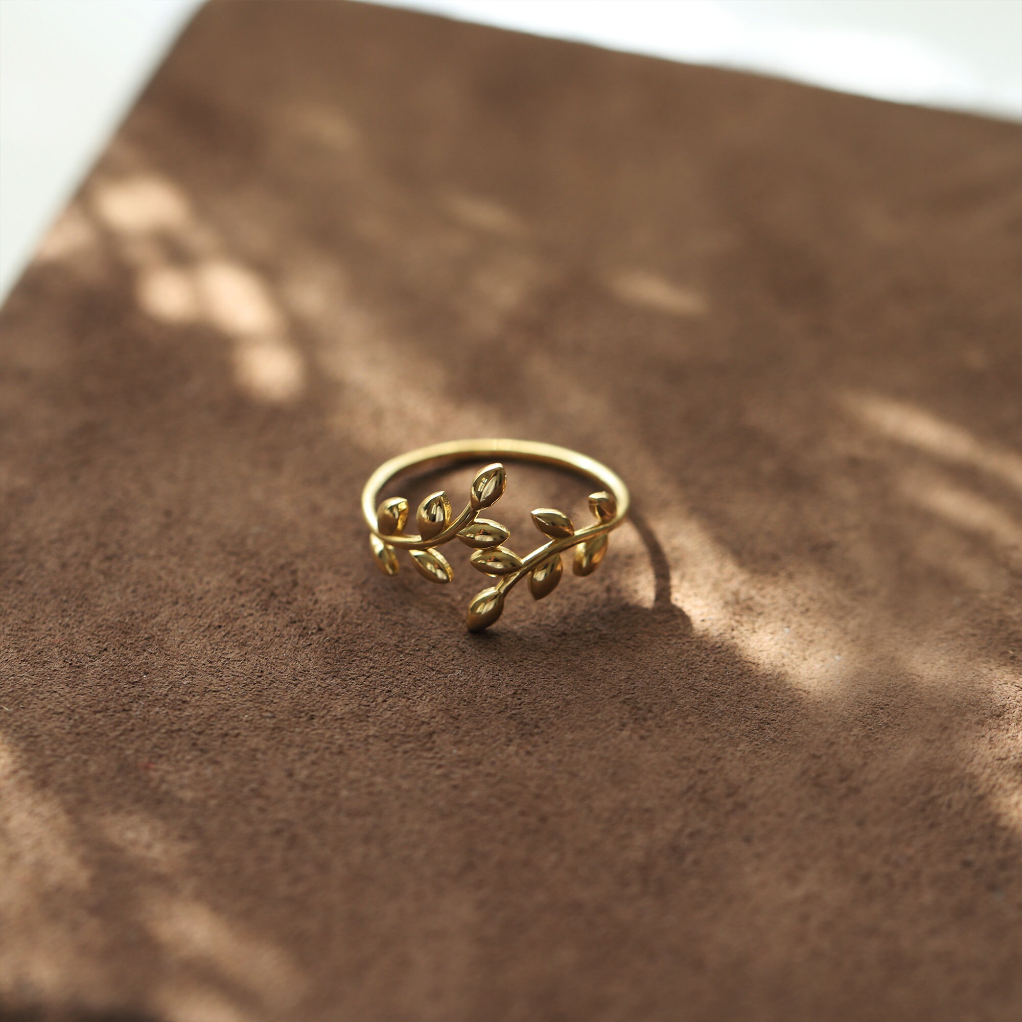 14K Gold Olive Leaf Ring Minimal Stackable Ring Wrap Ring - Etsy Canada