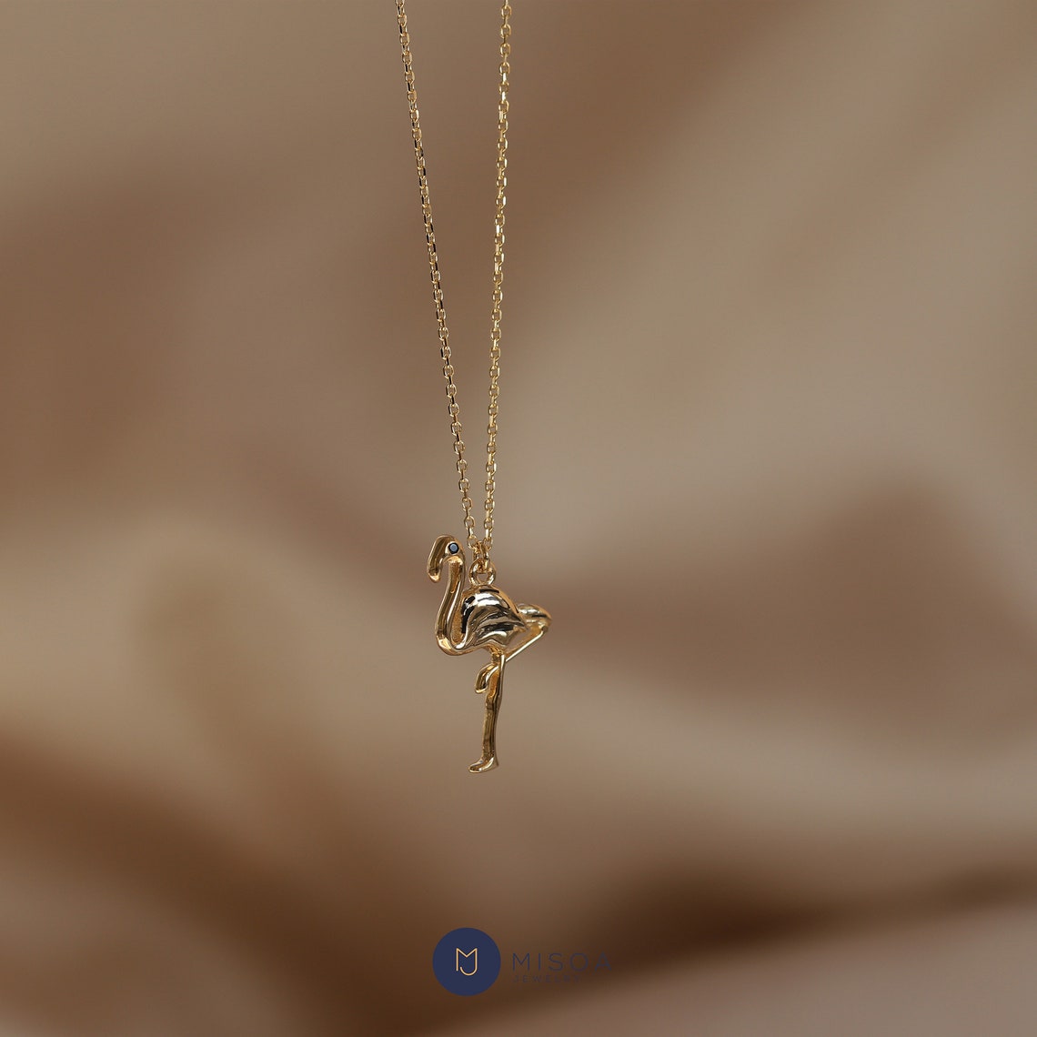 14K Gold Flamingo Pendant, Chain Necklace, Gold Chain, Animal Lover ...