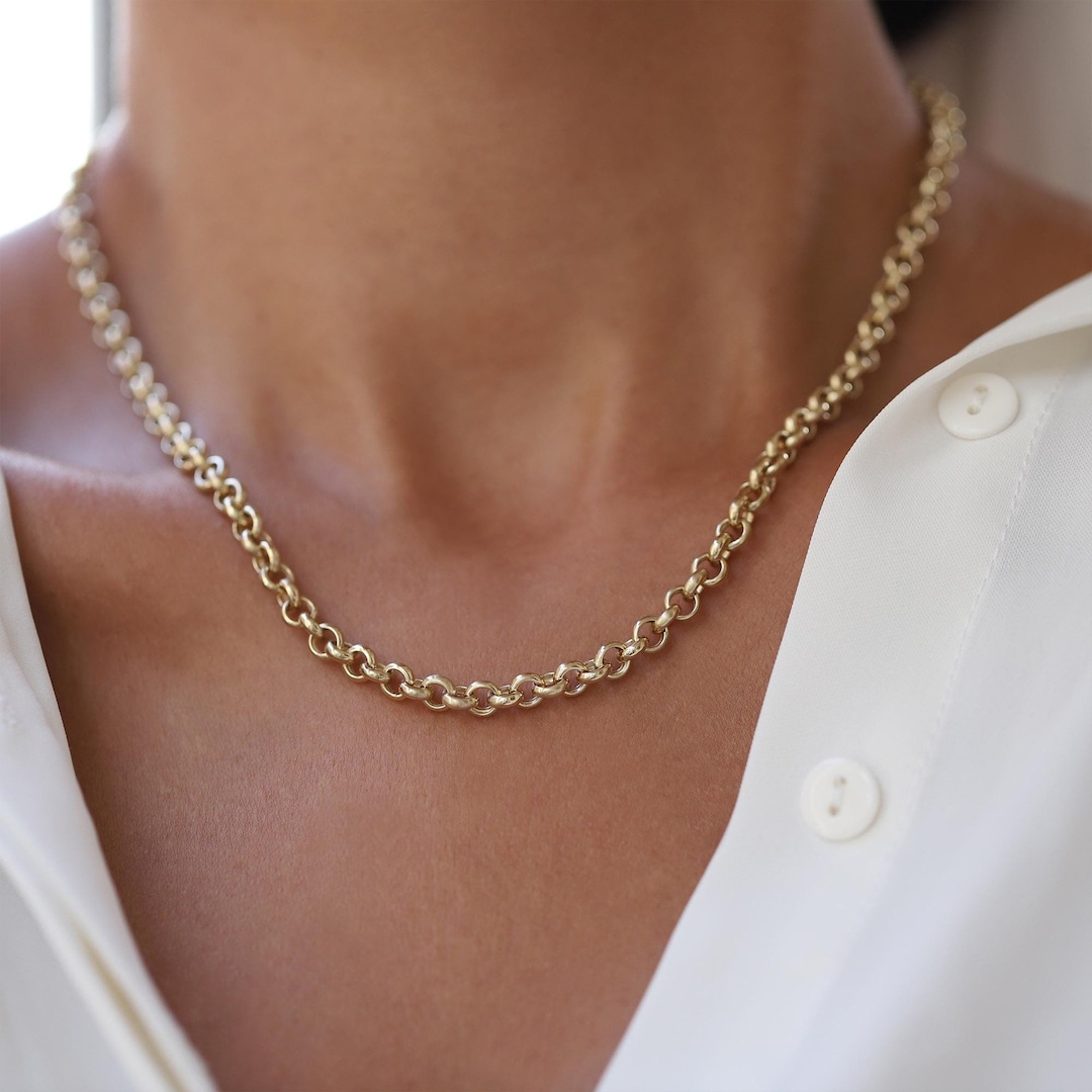 14K Gold Rolo Doc Chain Necklace, Minimalist Fine Jewelry, Gift for Her ...