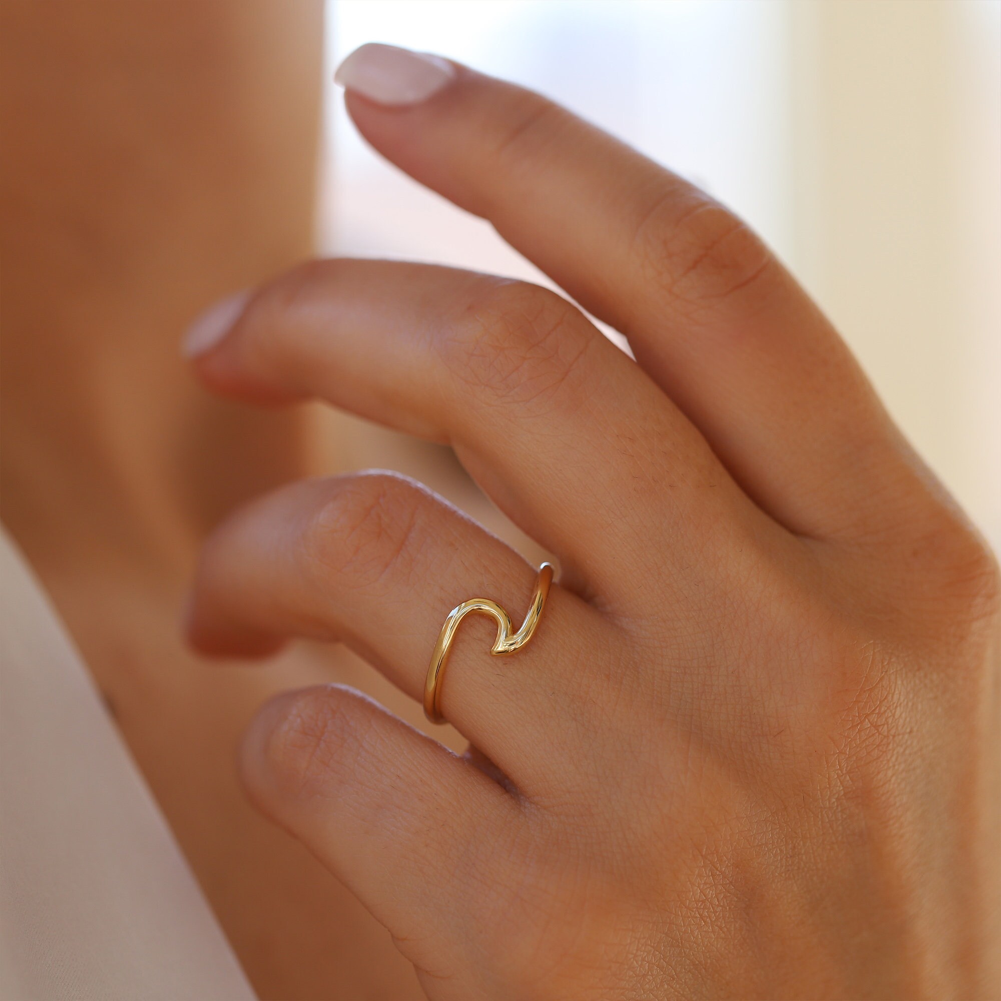 Gold Wave Ring Dainty Gold Ring Gift for Her | Etsy