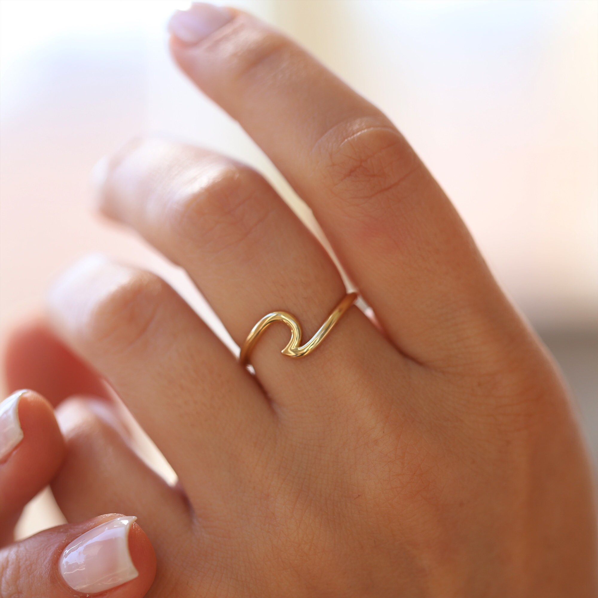 Gold Wave Ring Dainty Gold Ring Gift for Her | Etsy