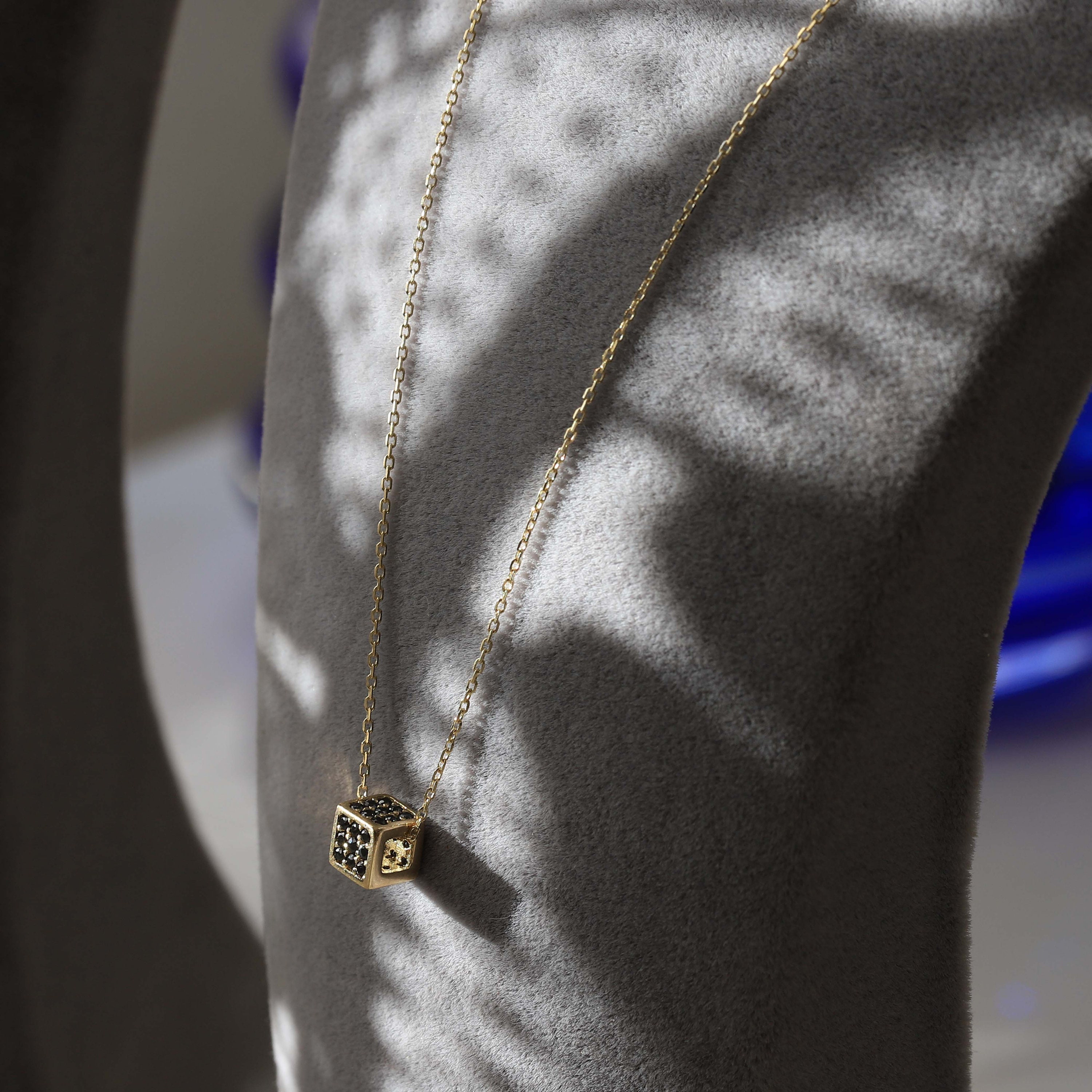 14K Gold Dice Necklace Gold Cube Pendant Dainty Layering | Etsy