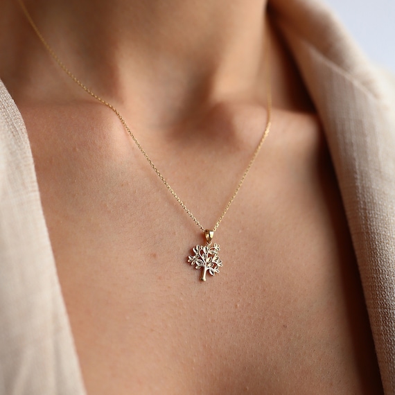 Gold Tree Necklace 14k Gold Jewelry Tree of Life Gift for - Etsy
