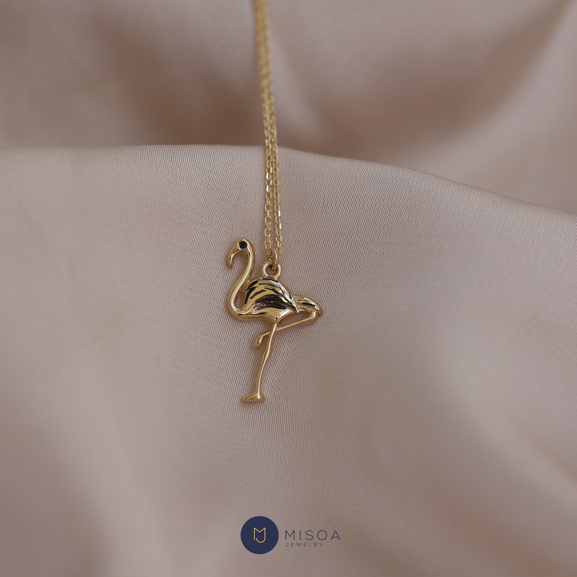 14K Gold Flamingo Pendant Necklace, Animal Lover Gift - Etsy