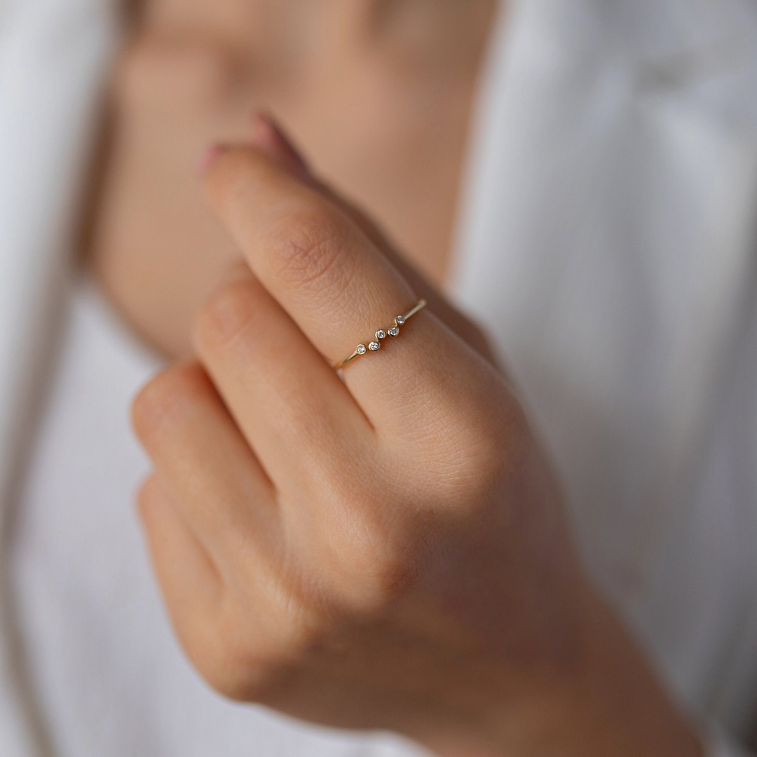 Mini Diamond Ring, Minimal Stacking Ring, Thin Gold Ring, Rose Gold ...