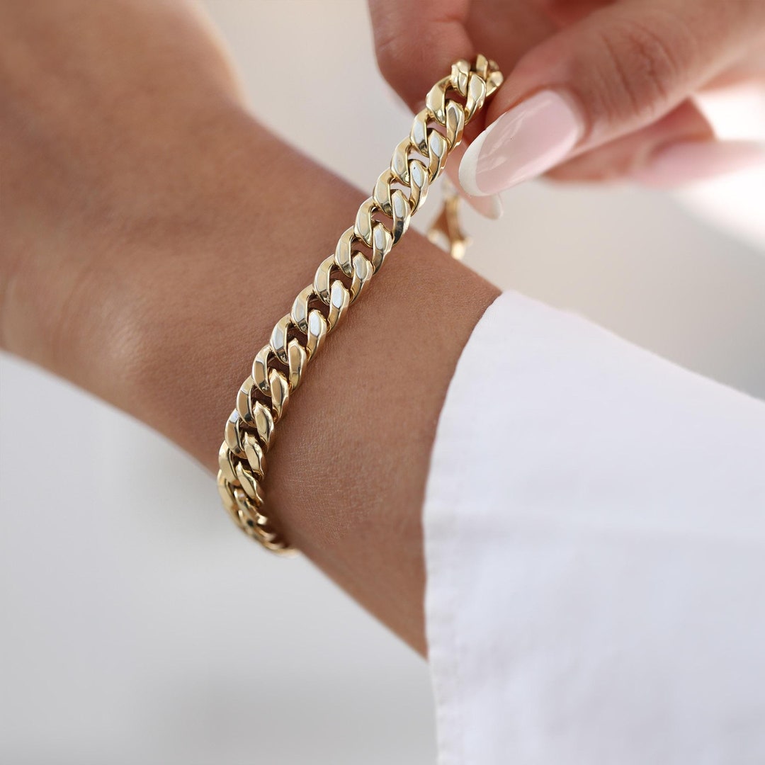 14k Gold Curb Chain, Gold 8mm Bold Curb Bracelet, Combinable Gourmet ...